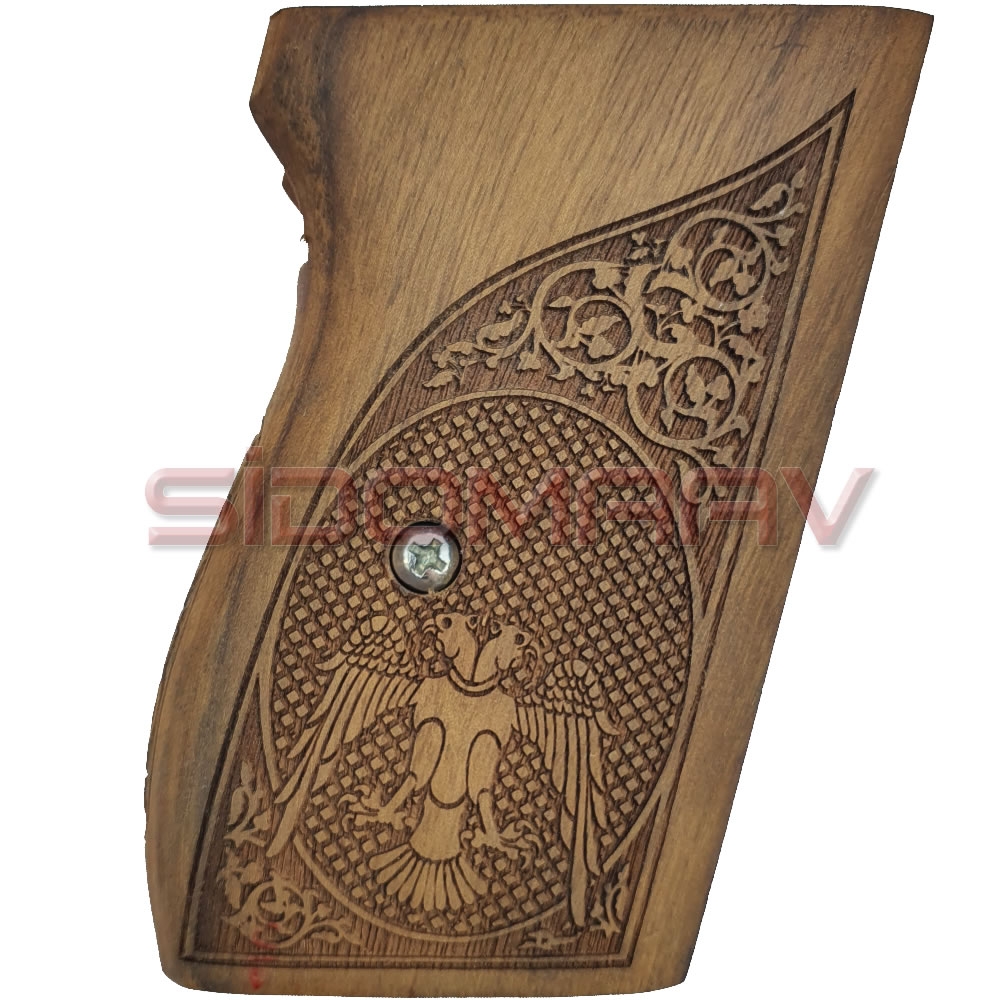 Çek Vizör Çift Başlı Kartal Logolu Ağaç Kabze Satın Al | Silah Kabzesi